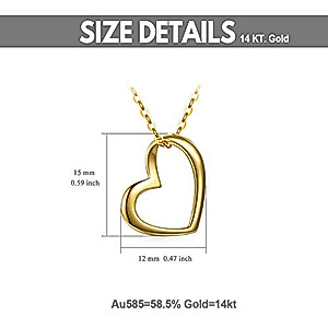 Solid 14k Gold Heart Necklace for Women, Fine Gold Love Jewelry for Wife/Mother/Girlfriend, Anniversary Present, Gifts for Her, 16+2 Inch