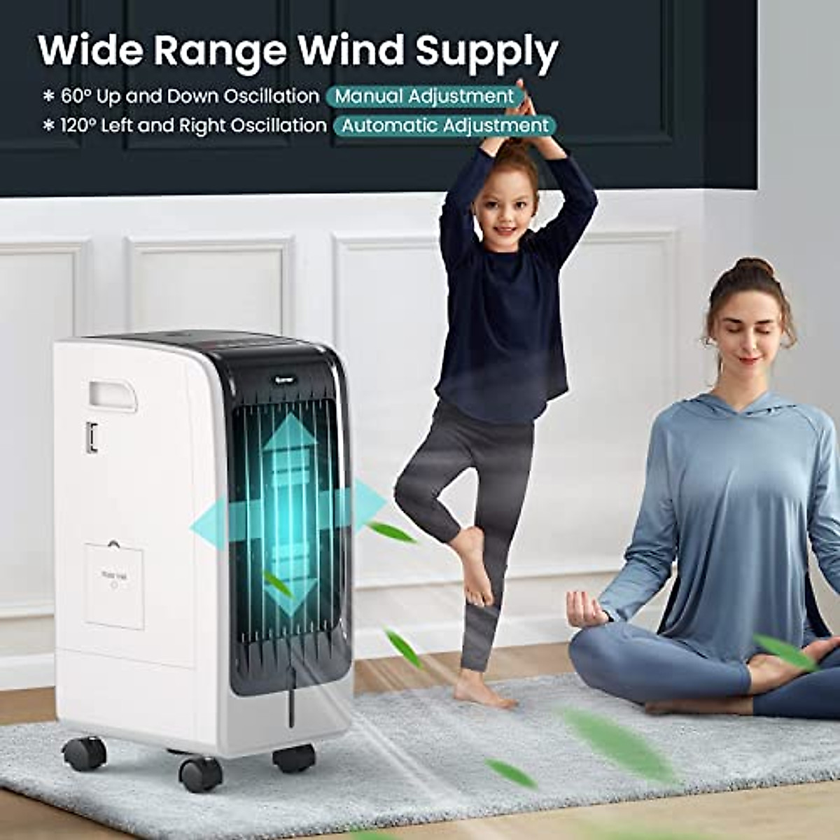 COSTWAY Evaporative Air Cooler, Portable 3-in-1 Air Cooler with Remote Control, 60° Oscillation, 2 Ice Crystal Boxes, 8-Hour Timer, Ultra Quiet Bladeless Evaporative Cooler for Bedroom Home Office