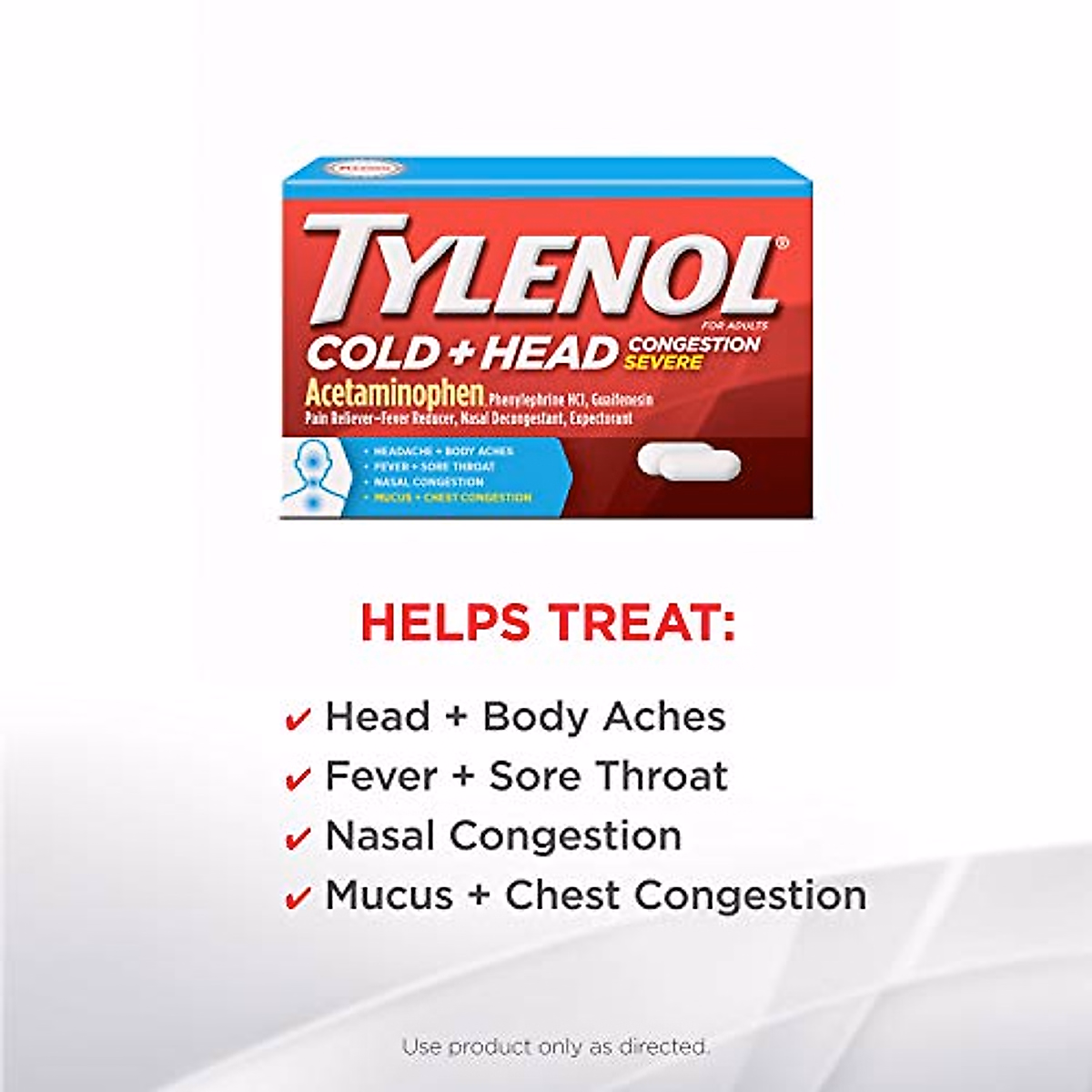 Tylenol Cold + Head Congestion Severe Medicine Caplets for Fever, Pain & Congestion Relief, 24 ct.