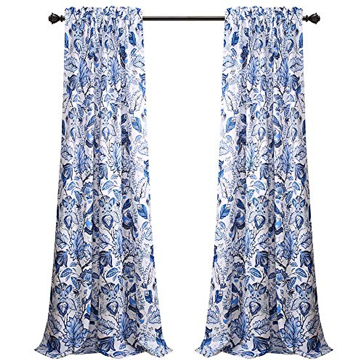 Lush Decor Cynthia Jacobean Room Darkening Window Panel Curtain Set (Pair), 84" L, Blue, 2 Count