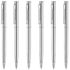 Unibene Slim Stainless Steel Retractable Ballpoint Pens, Nice Gift for Business Office Students Teachers Wedding Christmas, Medium Point(1 mm) 6 Pack-Black ink