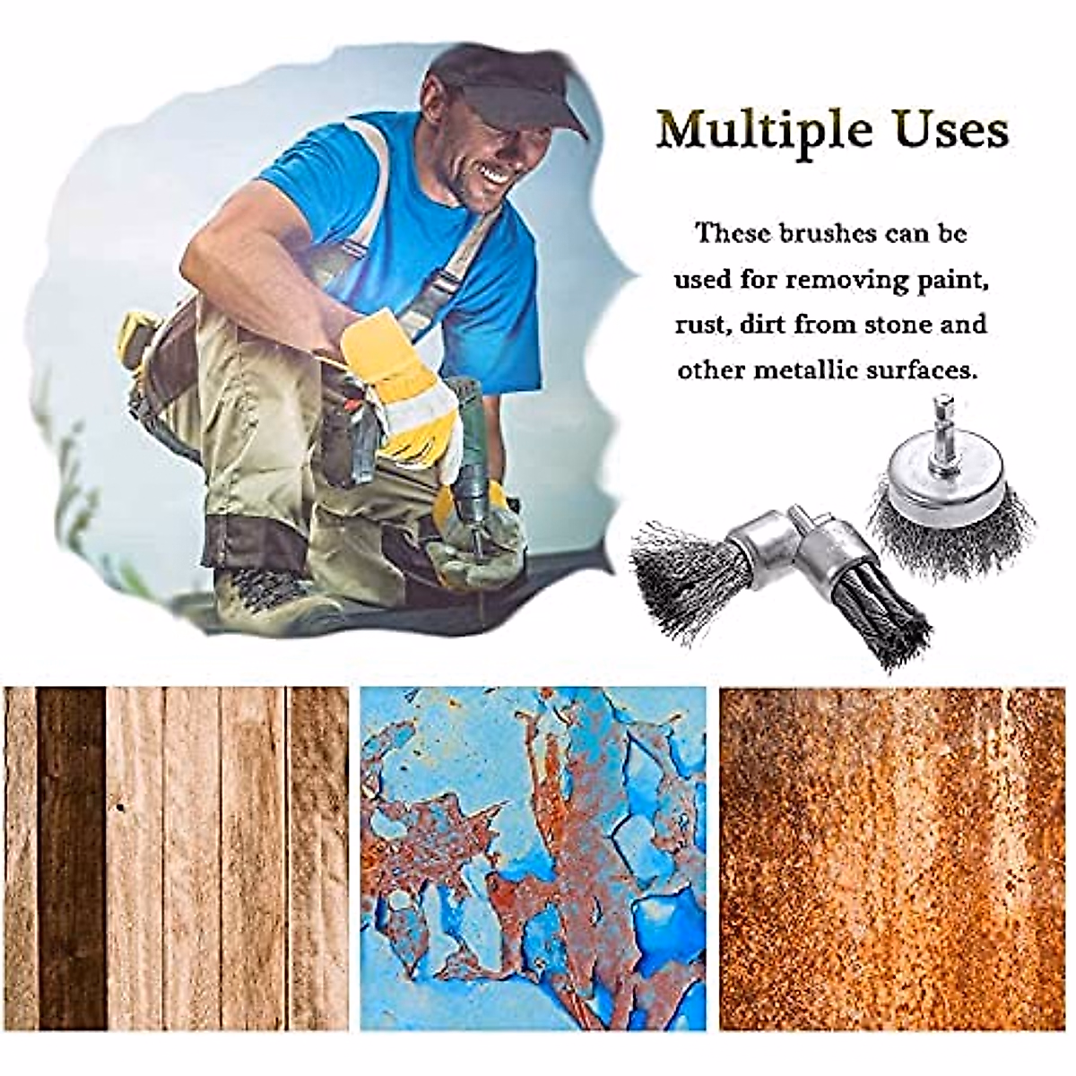 Mixiflor 9 Pack Wire Wheels Brush for Drill, 1 Inch Knotted and Plated Crimped Drill Wire Brush, Wire Brush Drill Attachments for Derusting, Paint Removal