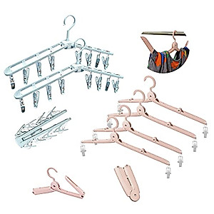 Fineget Collapsible Travel Shorts Skirt Shirt Socks Hangers with Clips Foldable Pants Clothes Plastic Suit Hangers Non Slip Closet Blue Organizer Retail Displays (Blue 2 Pcs, Pink 4 Pcs)