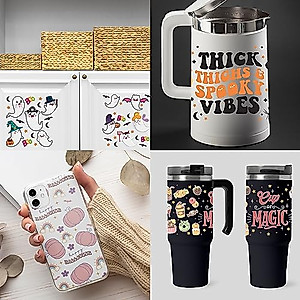 UV DTF Cup Wrap Transfer for Glass 16Oz Glass Can Rub on Transfer for Crafts, Cup Decal Stickers,9 Sheets Waterproof Ready to Apply, Ready to Press Transfers for Crafting Halloween Bats Spooky Pumpkin