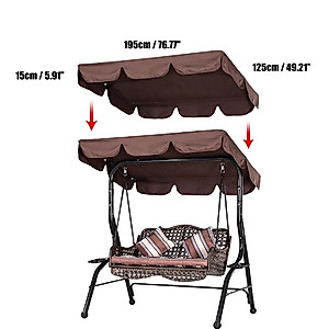 Swing Canopy Replacement, 77''X49'' Sun Shade Waterproof Swing Top Cover Garden Swing Top Canopy Cover for Outdoor Yard Park Porch Patio Furniture Awning Canopy Patio Furniture, Coffee