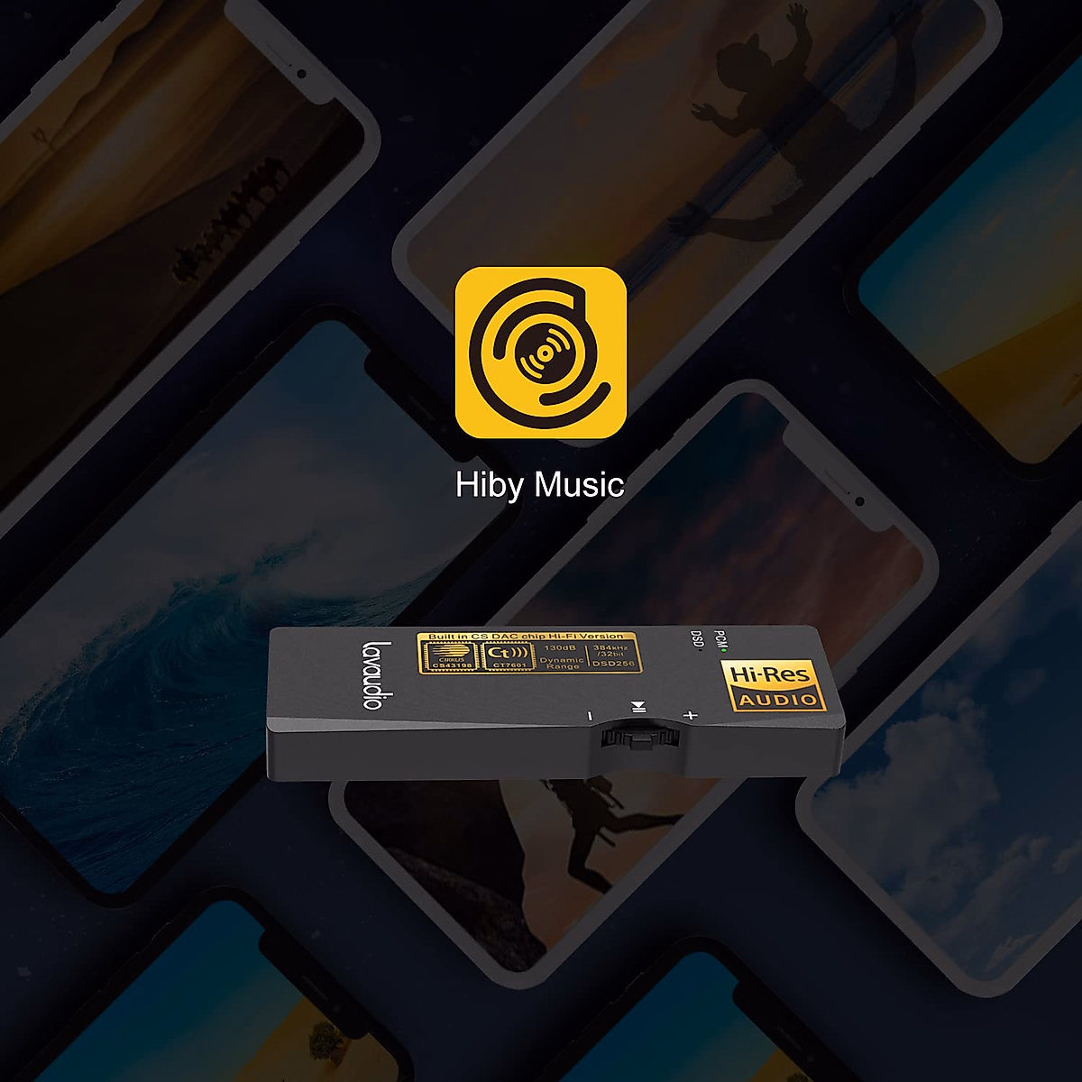 Lavaudio Headphone Amps Tiny Amplifier USB DAC, DSD256 Hi-Res HiFi Headphone Amplifier 3.5mm/Type C/Lightning/Lossless for Smartphones/PC/Laptop/Players(Lightning, Black) DS100