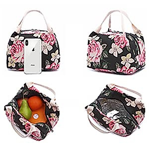 Lmeison Backpack and Lunch Bag Set for Girls College Backpack Floral Bookbag for Girls Backpack with Lunch Box Kawaii Backpack Travel Backpacks for Women Teens School Bag Aesthetic, Black