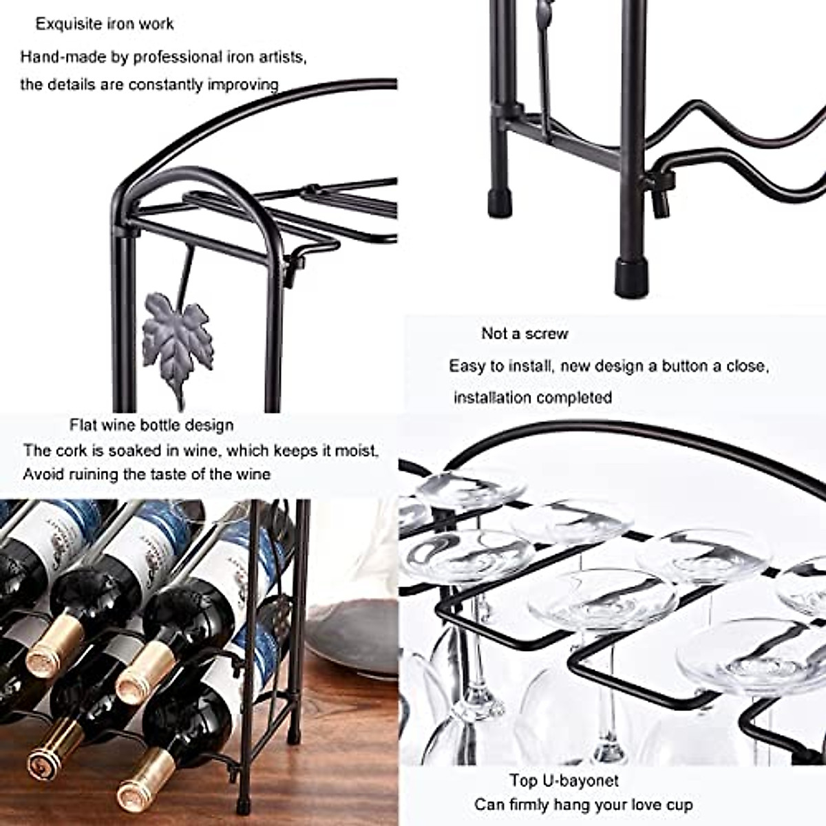 Countertop Wine Rack - Hold 8 Wine Bottles and 8 Glasses Multifunctional dis Assembly Small Wine Rack - 2 Tier Tabletop Wine Holder Stand for Cabinet, Pantry, Wine Bottle Storage（Black）