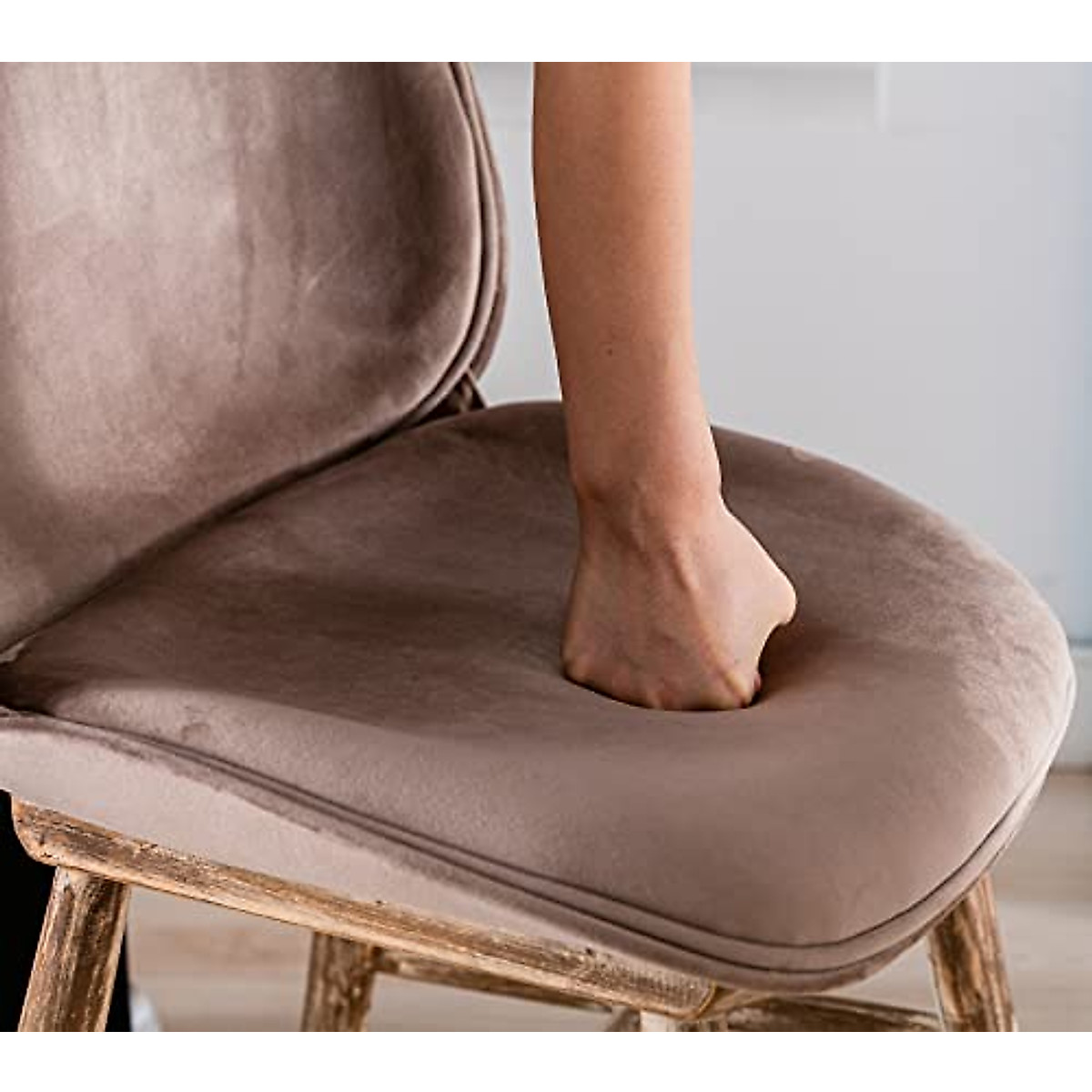 DUOMAY Velvet Dining Room Chair, Modern Farmhouse Side Chair Makeup Vanity Chair with Back for Kitchen Dining Room Living Room, Wood Base, Grey