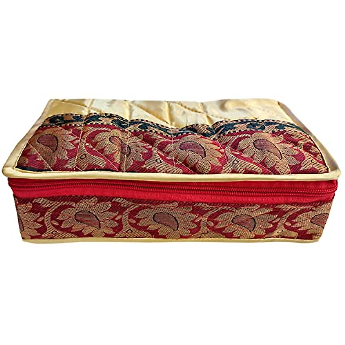 Kuber Industries Designer Jewellery Kit in Heavy Quilted Brocade Material Brown