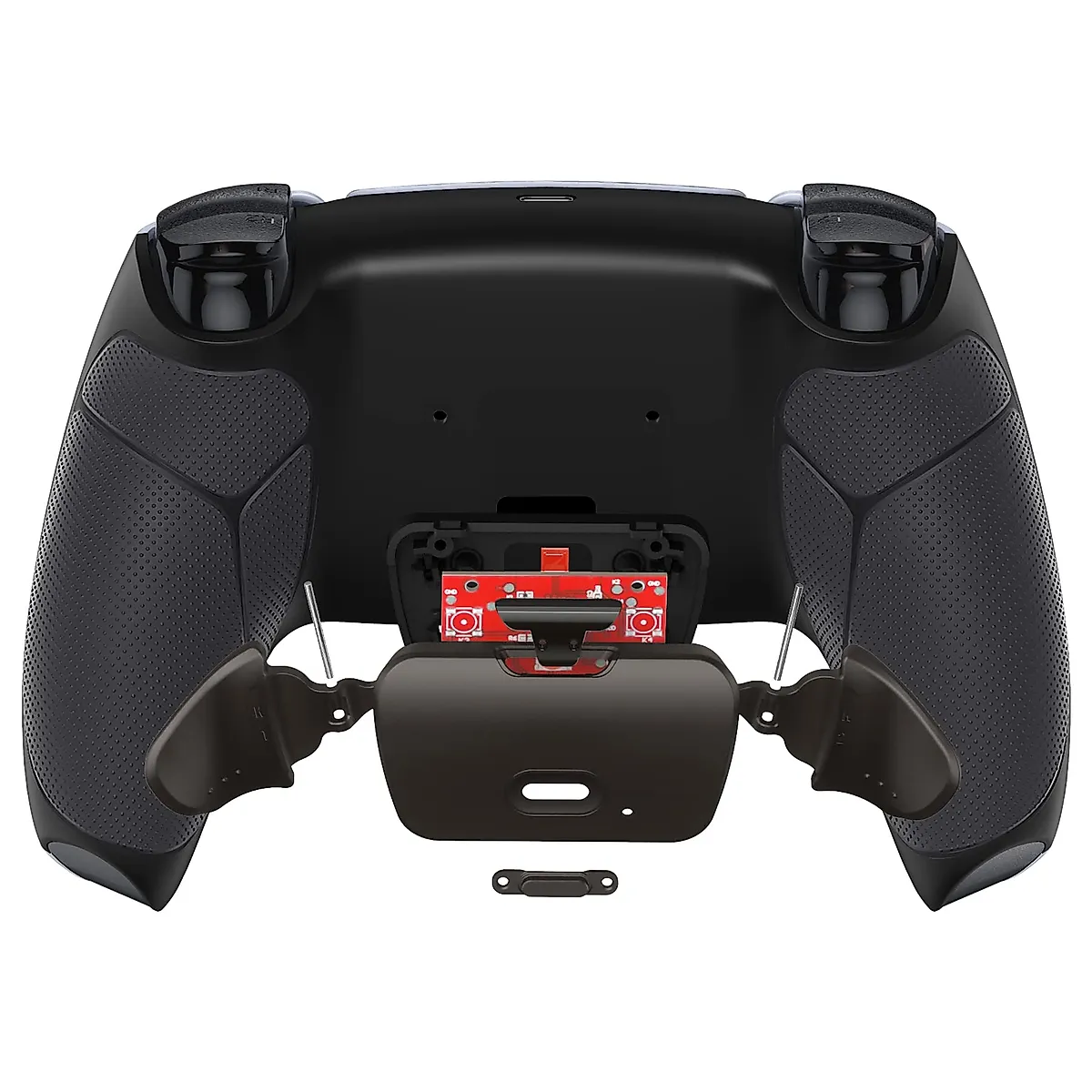 eXtremeRate Black Real Metal Buttons (RMB) Ver. RISE Remap Kit for PS5 Controller BDM-030 040 050 with Black Rubberized Grip Back Shell, Upgraded Programable Back Buttons Attachment for PS5 Controller