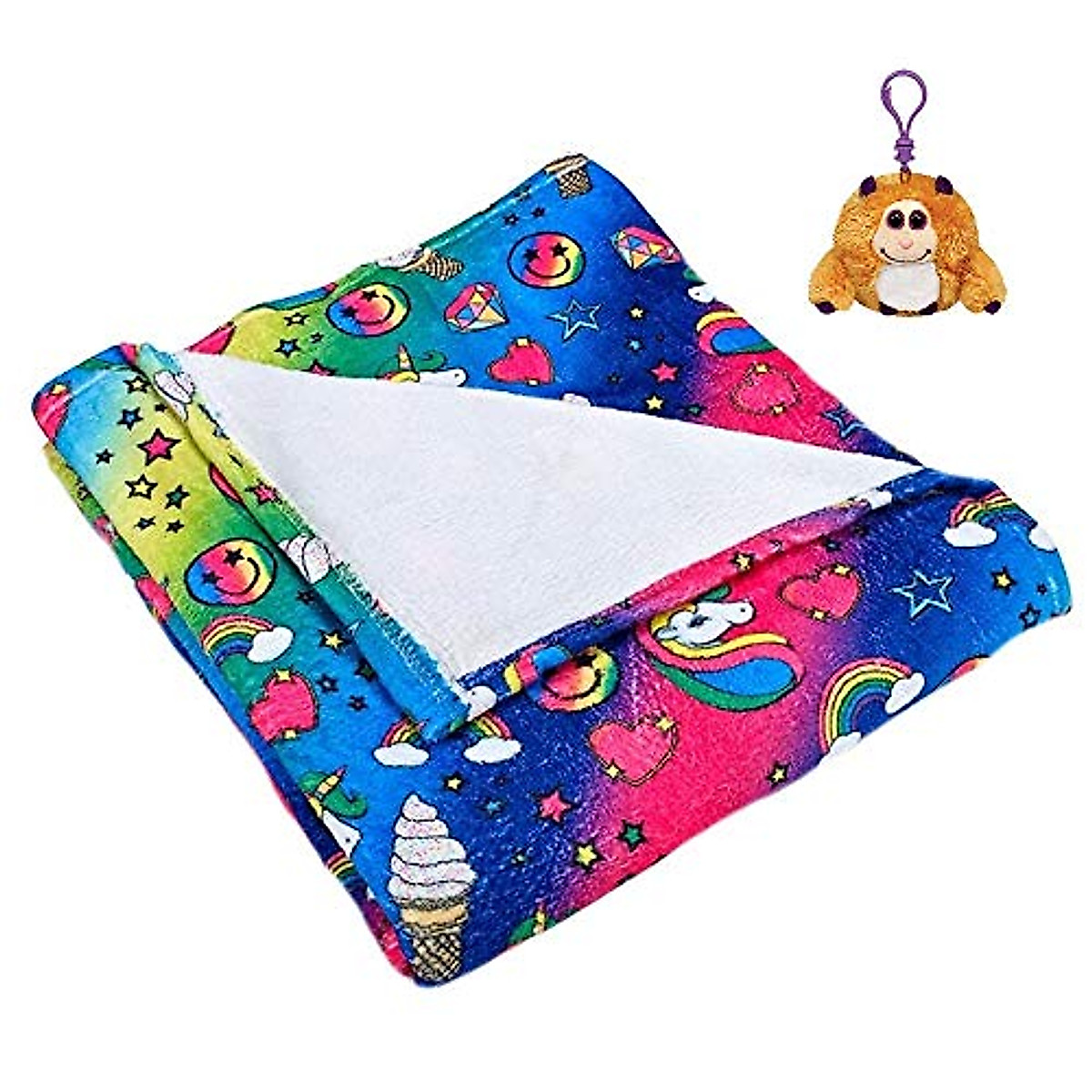 TOP TRENZ Unicorn Fantasy Blanket 50" x 60" & Plush Clip Bundle Set