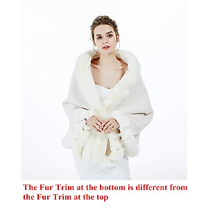 Faux Fur Shawl Wrap Bridal Cape Bridesmaids Stole Lambs Wool Shrug Winter Wedding with Fur Trim Ivory