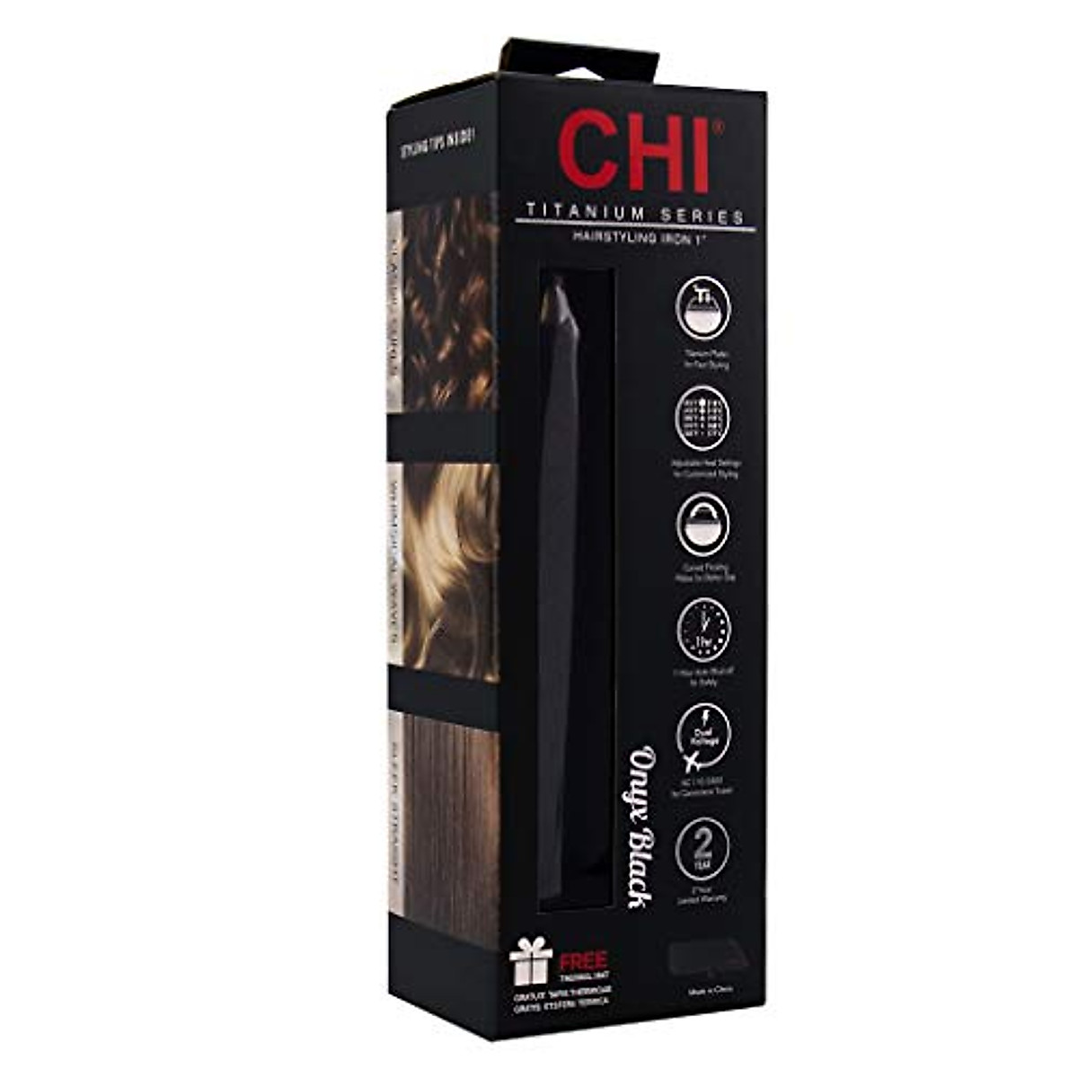 CHI 1" Titanium Hairstyling Iron with TouchSlide Adjustable Heat Settings and Curved Floating Plates, 1 lb, Black