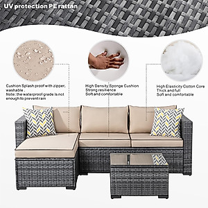 JAMFLY Outdoor Patio Furniture Sets, All-Weather Rattan Outdoor Sectional Sofa with Tea Table and Cushions Upgrade Wicker Patio sectional Sets 3-Piece (Khaki)