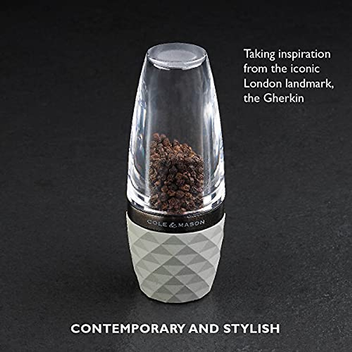 Cole & Mason H321806 City Salt and Pepper Mills | Precision+ Stemless | Concrete/Acrylic | 160 mm | Gift Set | Includes 2 x Salt and Pepper Grinders | Lifetime Mechanism Guarantee