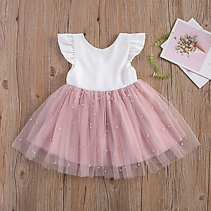 LeSury Baby Girls Tutu Dress Pink Ruffles Sleeveless Toddler Sundress Tulle Dresses Big Bow Princess (Pink, 6-12 M)