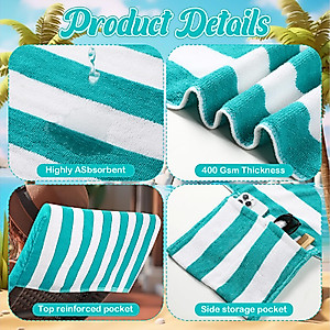 VitalCozy 4 Pack Pure Cotton Pool Chair Covers, Lounge Chair Cushion Covers with Top and Side Pockets Furniture Covers Extra Large Beach Chair Towels for Indoor Outdoor Patio 30 x 85 in (Green)
