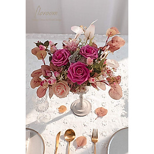 Floroom Artificial Flowers 50pcs Real Looking Hot Pink Foam Fake Roses with Stems for DIY Wedding Bouquets Baby Shower Centerpieces Floral Arrangements Party Tables Home Decorations