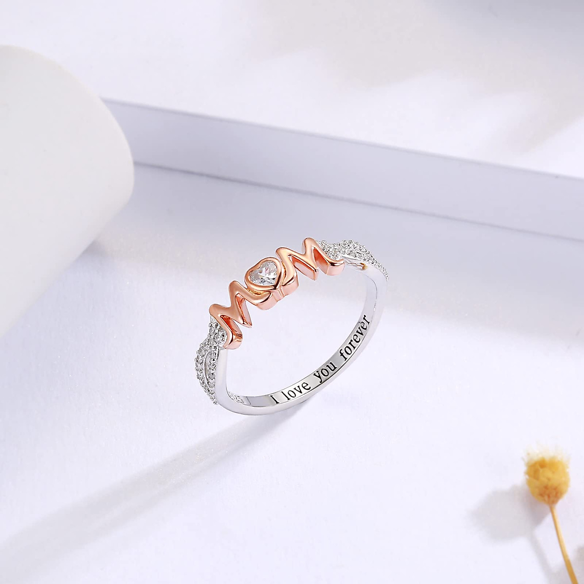 925 Sterling Silver Mom Nana Sister Daughter Bestie Ring for Women I Love You Forever Mothers Day Christmas Birthday Rings Jewelry Gifts (Mom, 9)