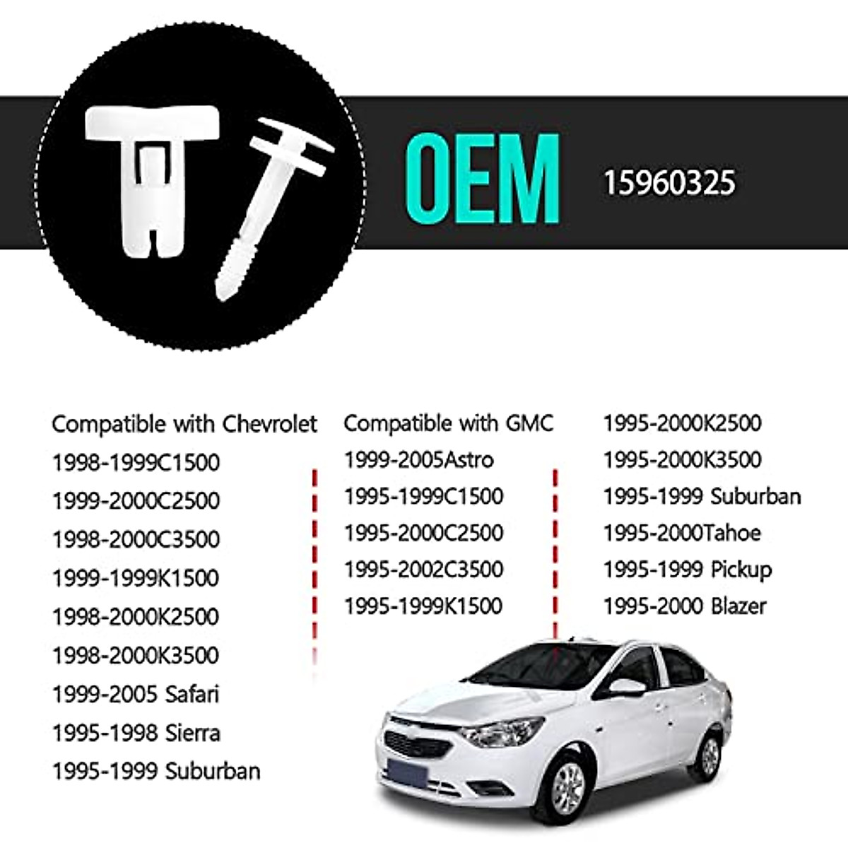 TOPCNOEM 50Pcs Car Door Panel Retainer Clips Compatible with GM Chevy GMC 15960325 - C1500 C2500 C3500 K1500 K2500 K3500 Pickup Jimmy Yukon Blazer Tahoe Suburban