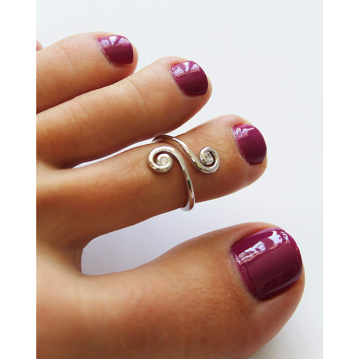 Toe Ring | Swirl .925 Sterling Silver & Cubic Zirconia | Front Adjustable Ring For Foot Or Midi
