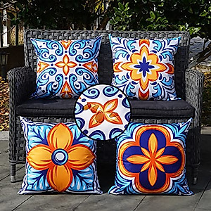 ONWAY Outdoor Pillow Covers Waterproof 20x20 Set of 4 Floral Boho Decorative Throw Cushion Cover Farmhouse Pillows for Bench, Couch, Patio Furniture