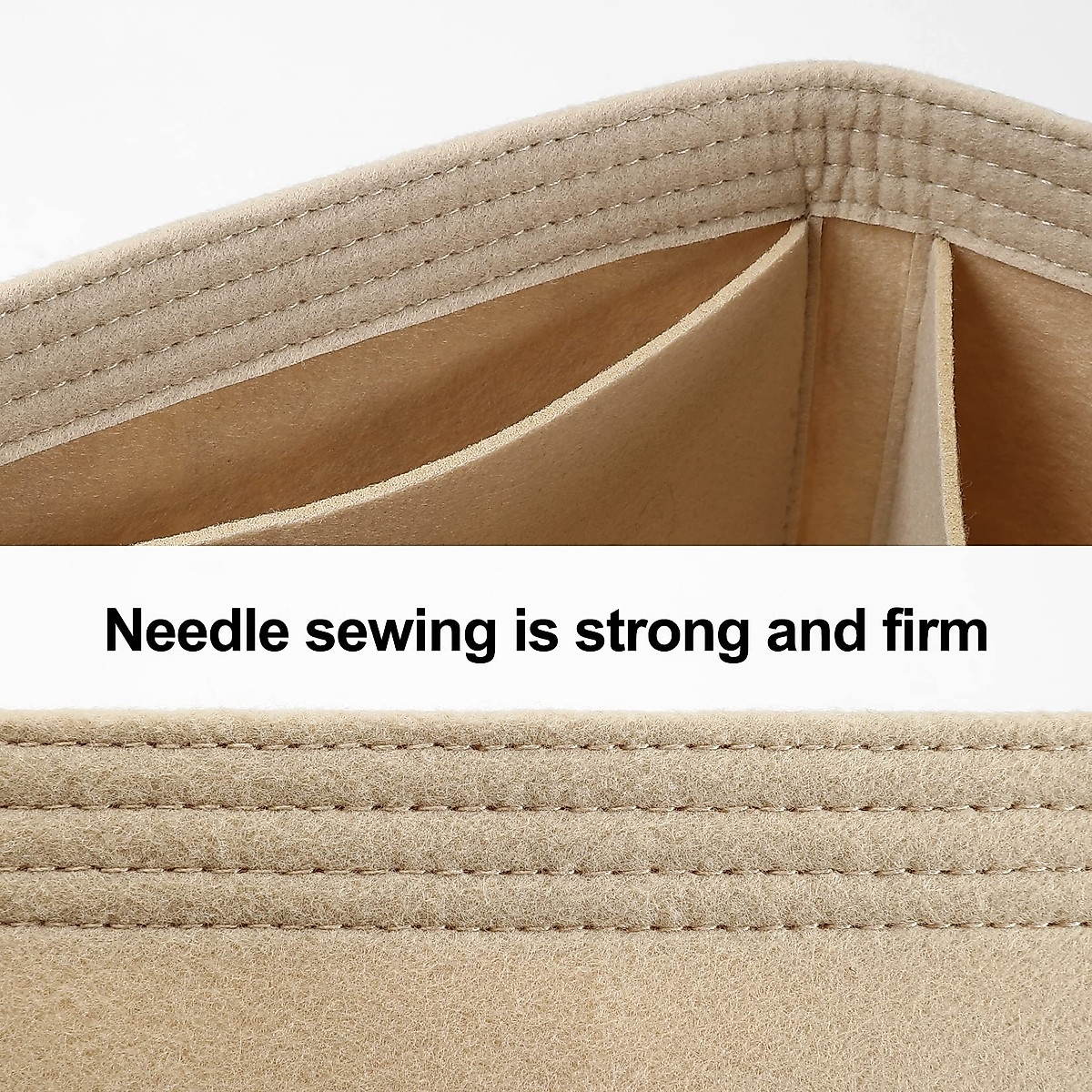 OAikor Purse Organizer Insert for Handbag Felt,Bag Shaper Insert Fit H Piction18, 6 Pockets (Beige, Small)