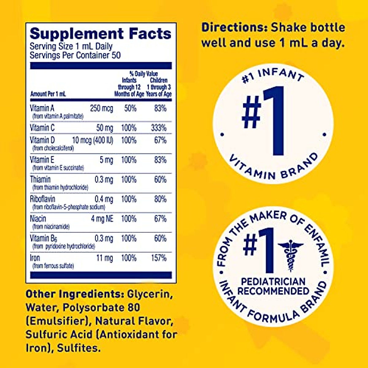 Enfamil Baby Vitamins Enfamil Poly-Vi-Sol 8 Multi-Vitamins & Iron Supplement Drops for Infants & Toddlers, Supports Growth & Development, 50 mL Dropper Bottle (Packaging May Vary)