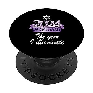 2024 Bar Mitzvah Quote Festive Black Purple Decor PopSockets Standard PopGrip