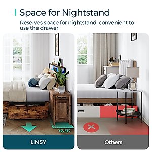 LINSY Queen Bed Frame with RGB Lights, 4 Drawers, Headboard and Fast Charger - Rustic Brown, Easy Assembly with Storage, No Box Spring Needed