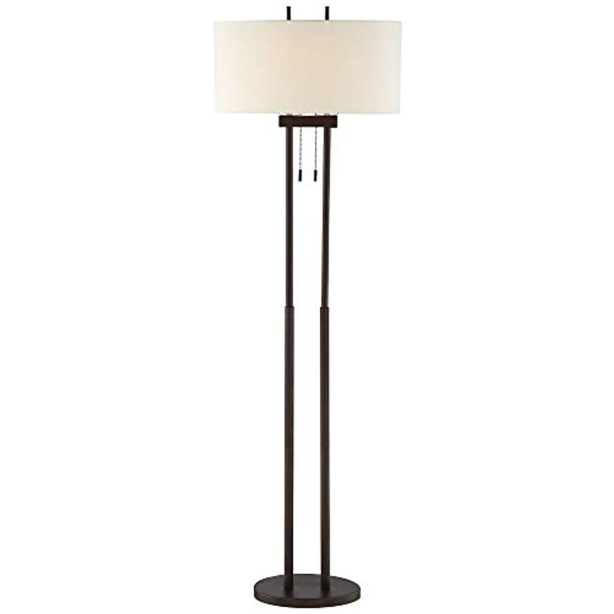 Franklin Iron Works Roscoe Modern Standing Floor Lamp 62" Tall Oil Rubbed Bronze Brown Twin Poles White Fabric Hardback Oval Shade Decor for Living Room Reading House Bedroom Office