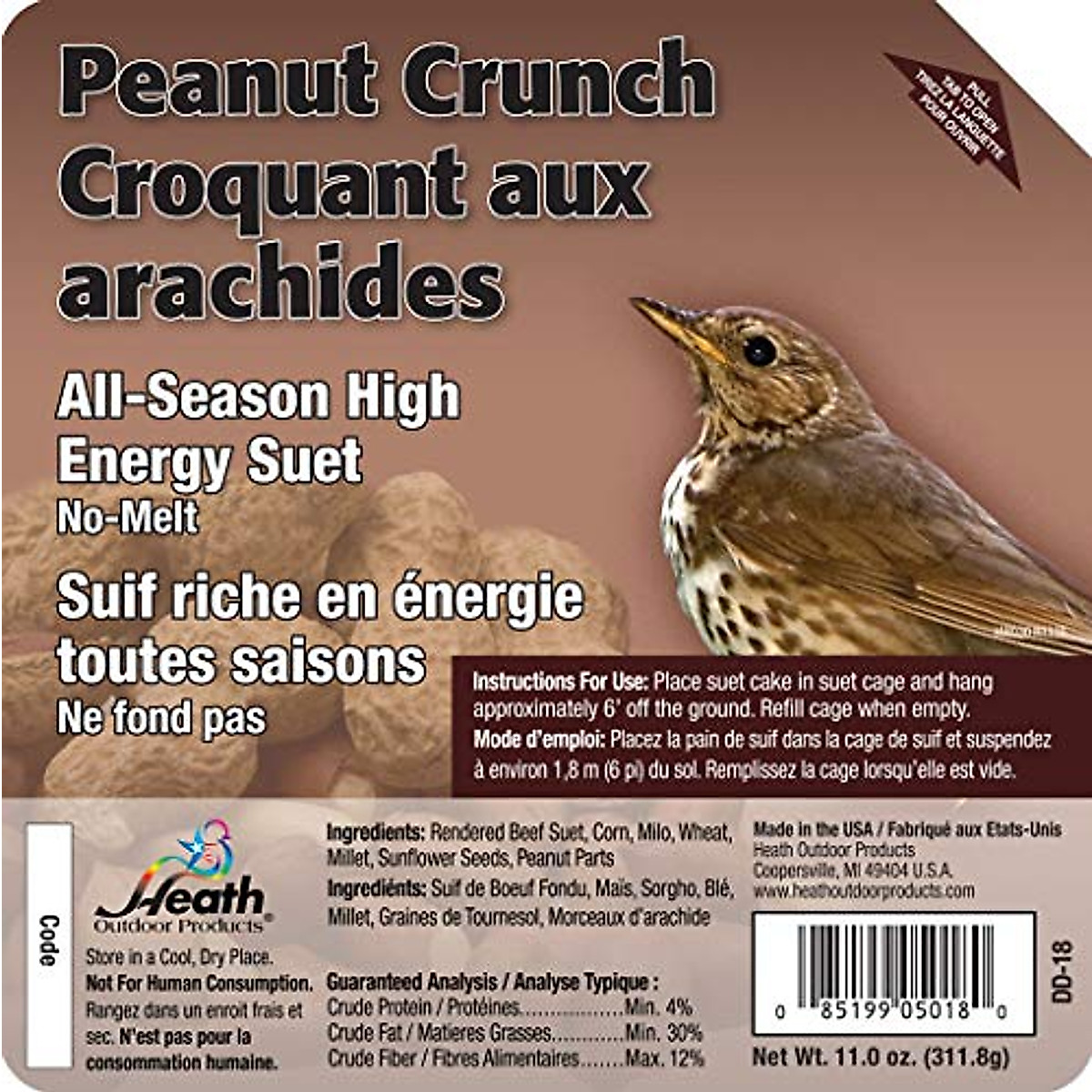 Heath Outdoor Products DD-18 Peanut Crunch Suet Cake, 12-Pack