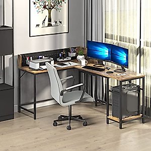 NSdirect Computer Desk,55" Home Office Desk with Bookshelf Industrial Study Writing Table with Space Saving Design Modern Simple Style Laptop Table (Rustic Brown)
