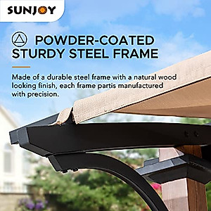 Sunjoy Outdoor Pergola 8.5 x 13 ft. Steel Arched Pergola with Tan Weather-Resistant Fabric Canopy for Patio, Backyard, Garden Activities