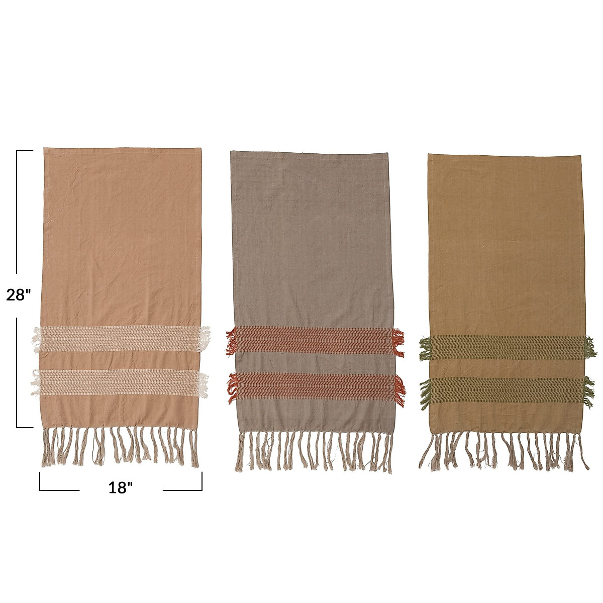 Bloomingville Cotton Fringe, Set of 3 Colors Tea Towel, Multi