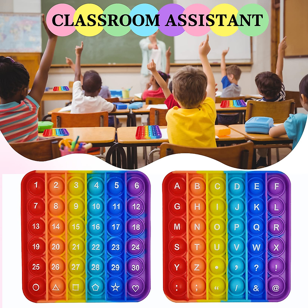 AK-SHIP 2 in 1 Fidget Toys, ABC Learning and Educational Toys, Poppers Fidget Toys,AK-SHIP Stress Relief, Autism Sensory Toys [26 Letters on One Side | Numbers 1-30 on The Other Side] (1 Pack)