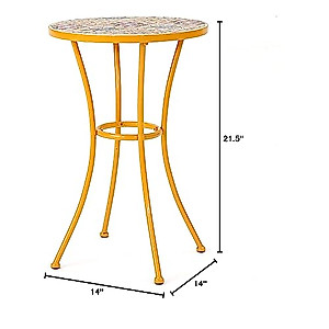 Christopher Knight Home Barnsfield Outdoor Ceramic Tile Side Table with Iron Frame, Yellow