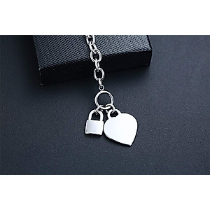 VNOX Personalized Initial Name Stainless Steel Trendy Cable Chain Bracelet Neckalce Set with Padlock Heart Charm and Toggle Clasp Closure