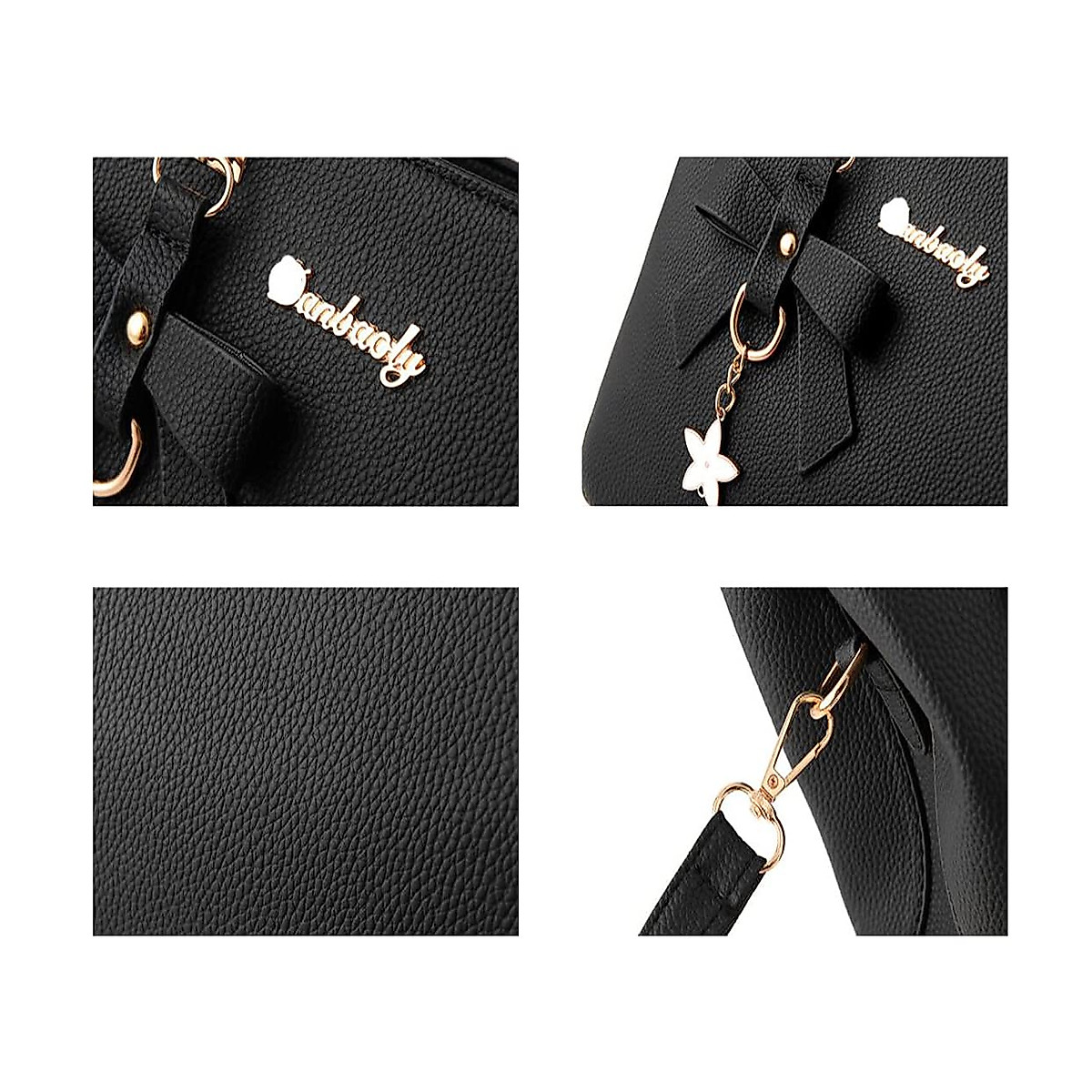 SMALLBLUER Top-handle Handbags Purse for Women Small Satchel PU Leather Shoulder Crossbody Bag with Bowtie Pendant-Black