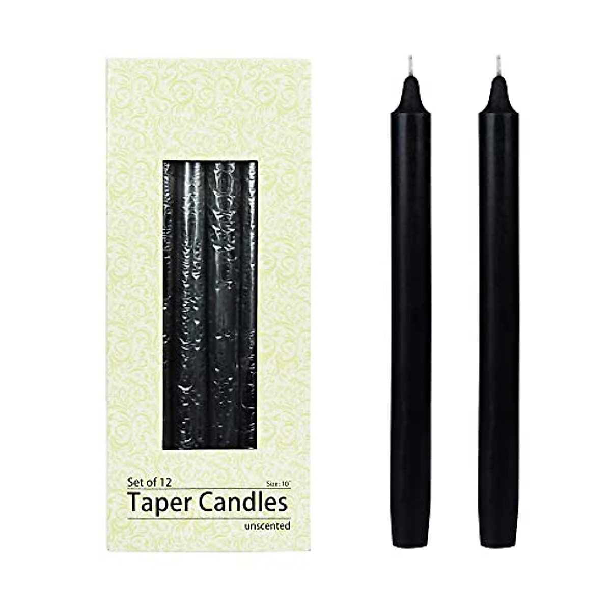 Zest Candle, 10-Inch, Black Straight 12-Piece Taper Candles, Size: 7/8" Diameter x H, Count