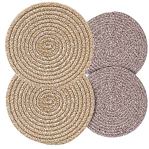 Trivet Round Hot Pads 4pcs 7.9 Inches*9.5inches Diameter 100% Eco Pure Cotton Thread Weave Trivets for Hot Pots and Pans/Kitchen Trivets for Hot Dishes Hot Pot Holders