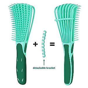 Detangling Hair Brush for Kinky Afro Textured 3a to 4c Hair, Curly Hair, Wet or Dry Detangler Brush for Think Hair + Detangling Comb & Edge Control Brush (Green)