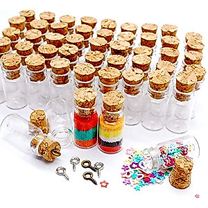 Healthcom 100 Pcs 0.5ML Cork Bottles Vials Clear Glass Bottles Mini Tiny Jars Bottles With Corks Miniature Glass Bottle With Cork Gift DIY Decoration Empty Sample Jars for Arts Crafts Party Favor,100 Botlles+100 Screws