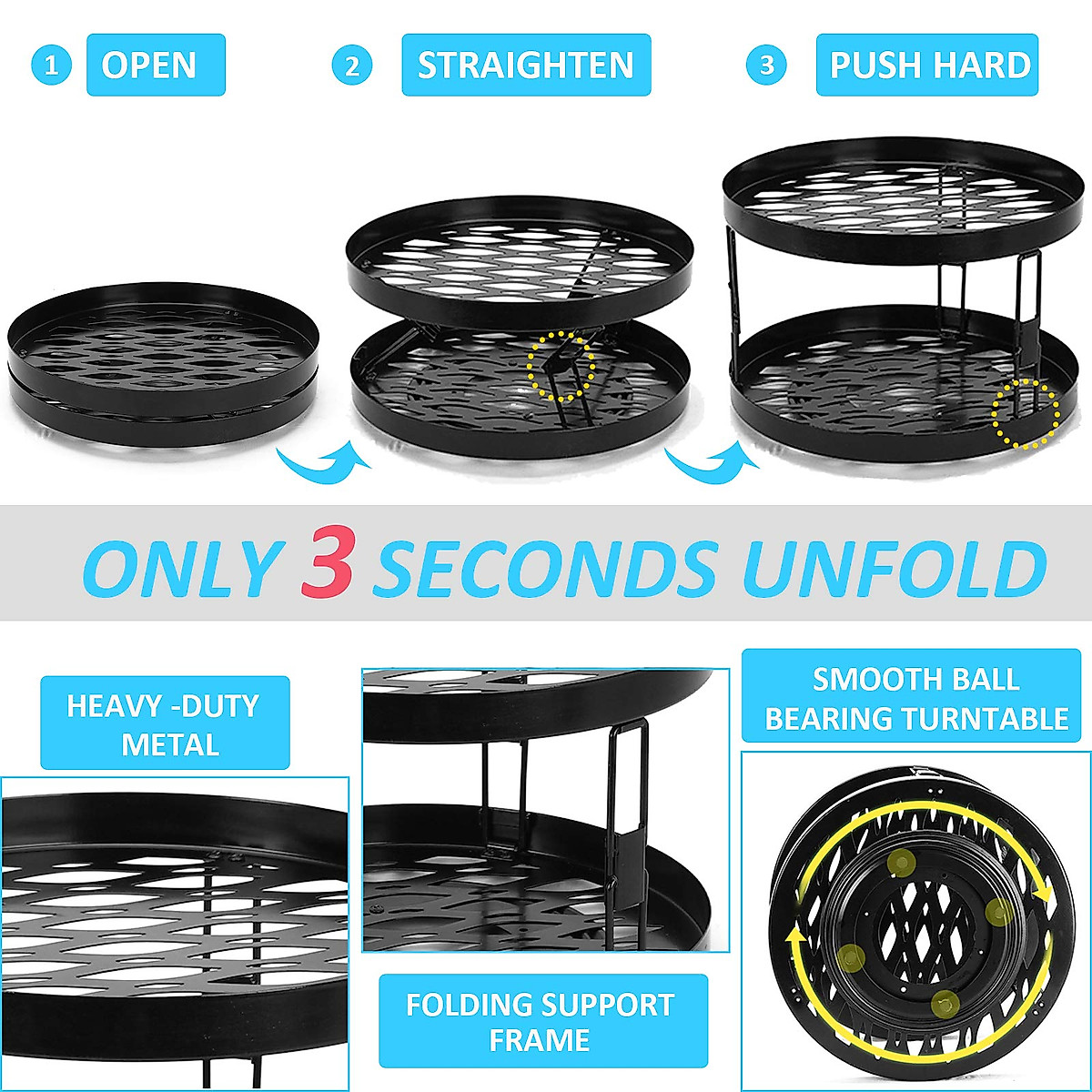 Spice Rack Organizer for Countertop, 360° 2-Tier Lazy Susan Turntable 12inch Rotating Countertop Organizer for Kitchen/Bathroom/Makeup Organizer - Black with Bronze Brush