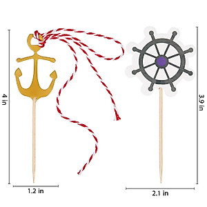72 Pieces Nautical Cupcake Toppers Ocean Theme Toothpicks Birthday Cake Picks Decorations for Navy Baby Shower Party Favors Supplies