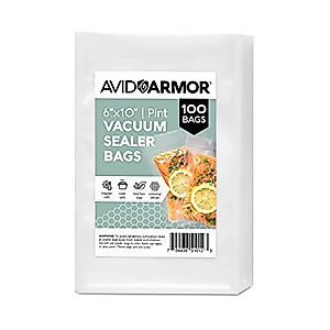 Avid Armor Vacuum Sealer Bags Pint Size, Vac Seal Bags for Food Storage, Meal Saver Freezer Vacuum Sealer Bags, Sous Vide Bags Vacuum Sealer, Non-BPA, 6 x 10 inches, Pack of 100
