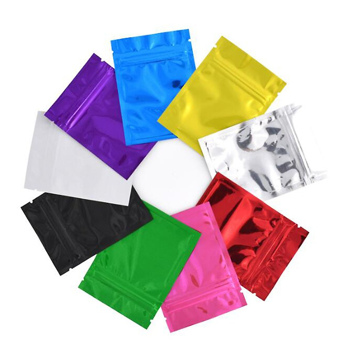 100 Pieces Colorful Self Sealing Zip Mylar Packing Pouch Storage Food Accessory Snack Package Bags Heat Seal Tear Notches Aluminum Foil Wholesale Food Grade Pouches (Color Random) (7.5x6.5cm)