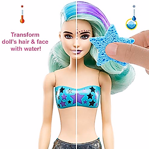 Barbie Color Reveal Doll & Accessories, 7 Surprises Including Mermaid Tail & Color-Change Hair & Face (Styles May Vary)