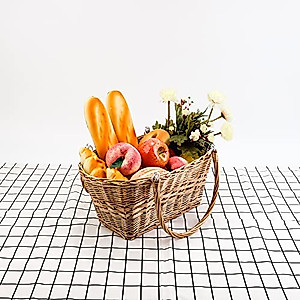 YAHUAN Rectangular Wicker Storage Baskets with Collapsible Handles, Hand Woven Wicker Basket for Shopping Picnic Garden Easter Candy